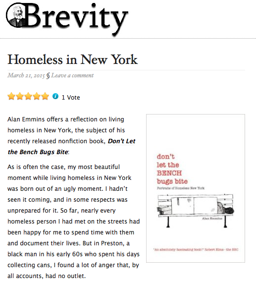 Brevity Magazine publish one of my Homeless in New York articles – Alan ...